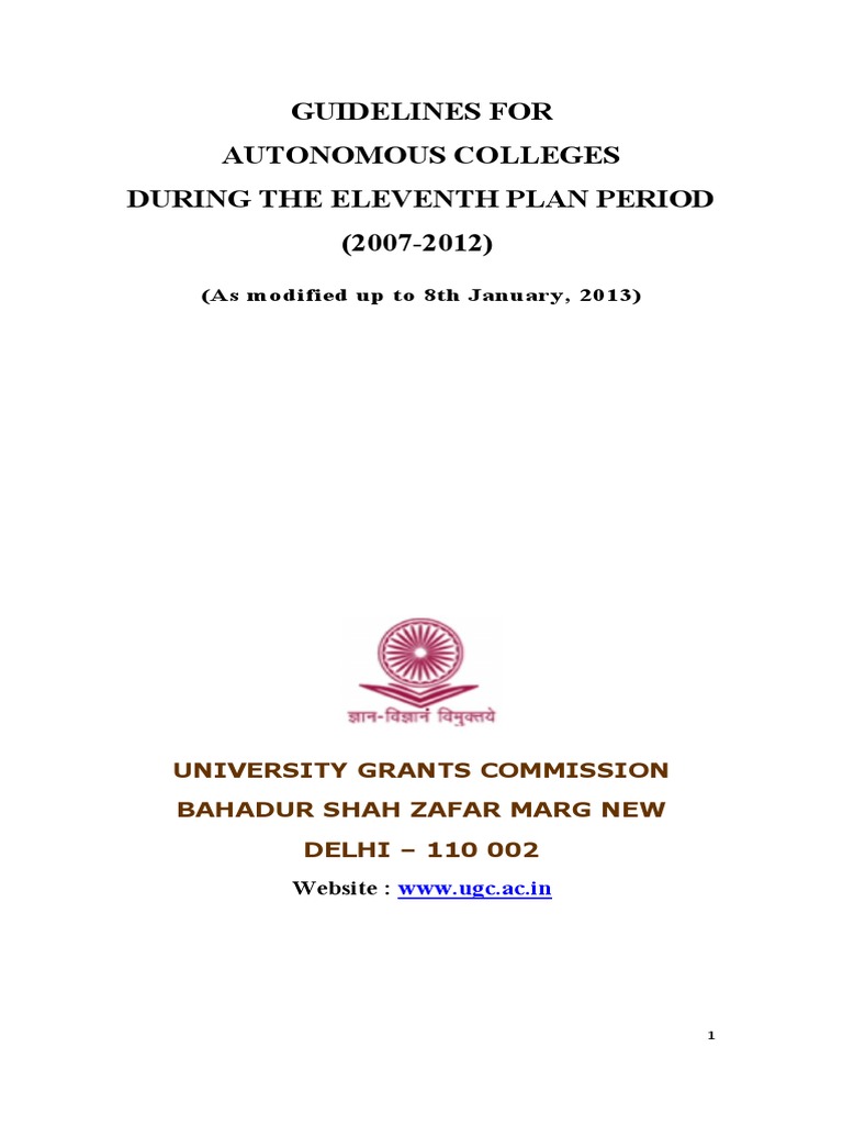 Guidelines For Autonomous Colleges During The Eleventh Plan Period ...