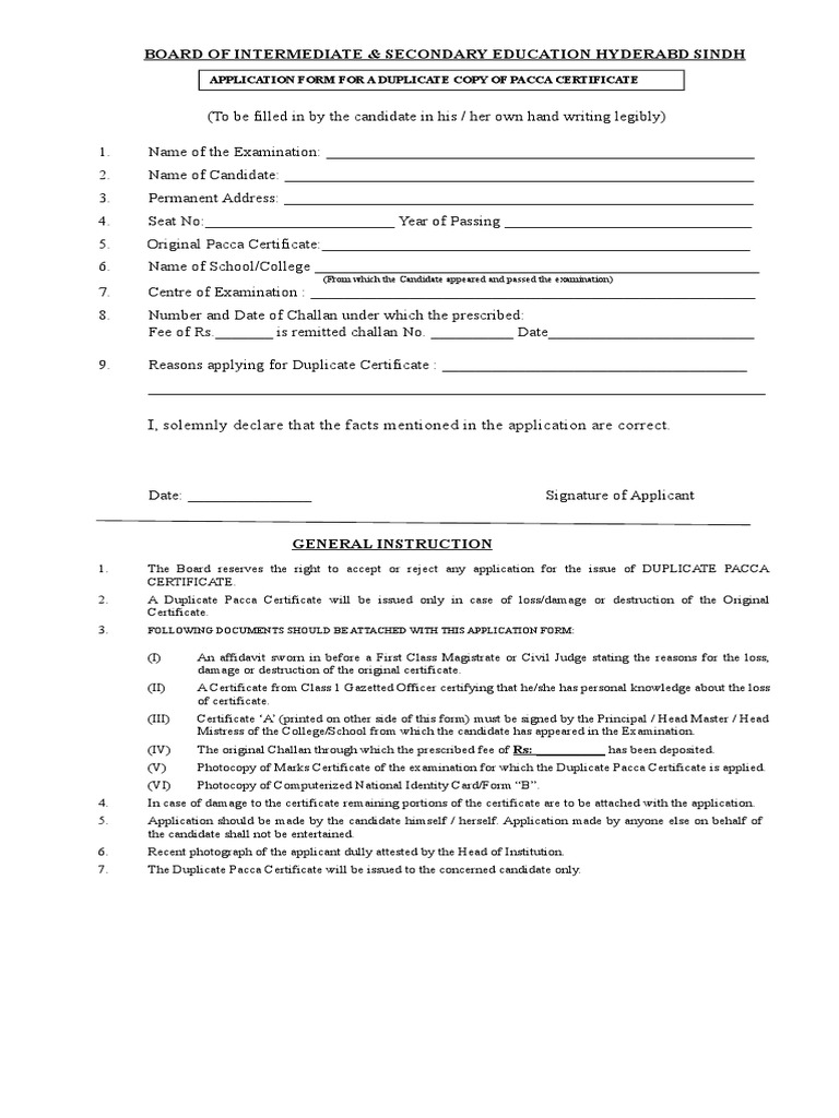1Duplicate Pacca Certificate | Government Information | Government