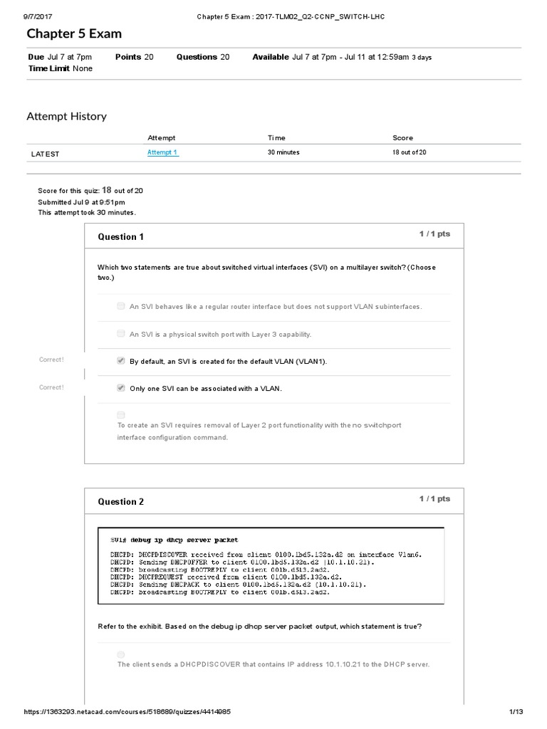Chapter 5 Exam - 2017-Tlm02 - q2-Ccnp - Switch-Lhc | PDF | Ip Address | Router (Computing)