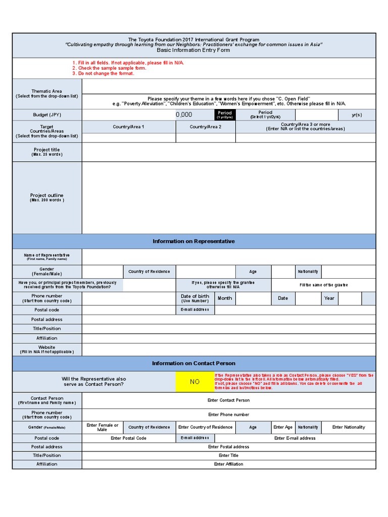 Fill in All Fields. If Not Applicable, Please Fill in N/A. 2. Check The ...