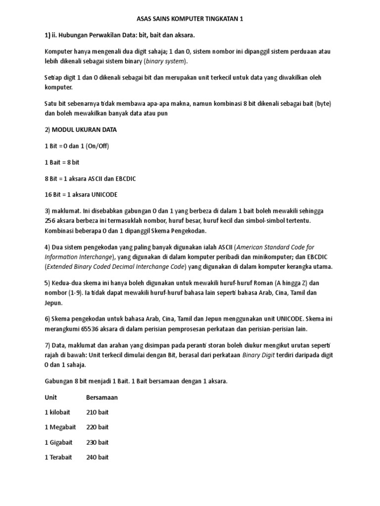 Asas Sains Komputer Tingkatan 1 | PDF