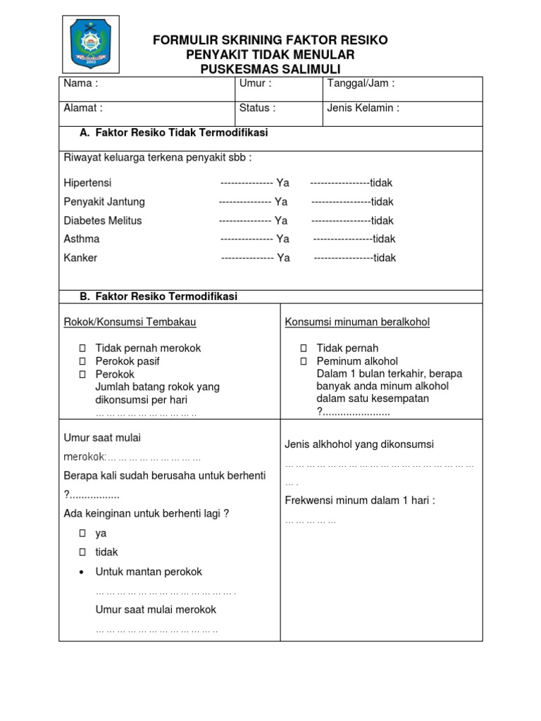 Formulir Skrining PTM | PDF