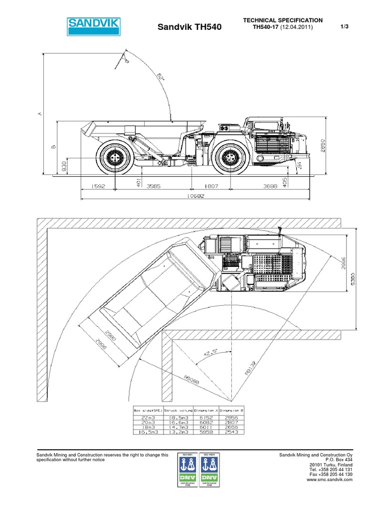 Specification Sheet for the Sandvik TH540 Off-Highway Haul Truck: Key ...