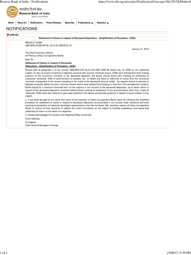 Reserve Bank of India - Notifications | PDF | Deposit Account | Reserve ...