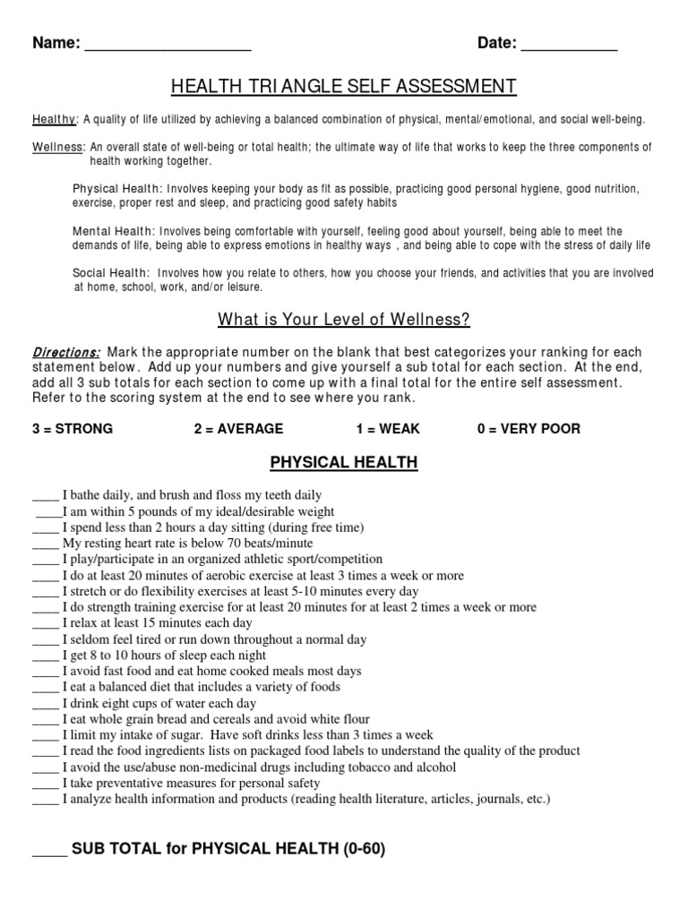 Health Traingle Assessment Worksheet 14 15 PDF | PDF | Behavioural ...