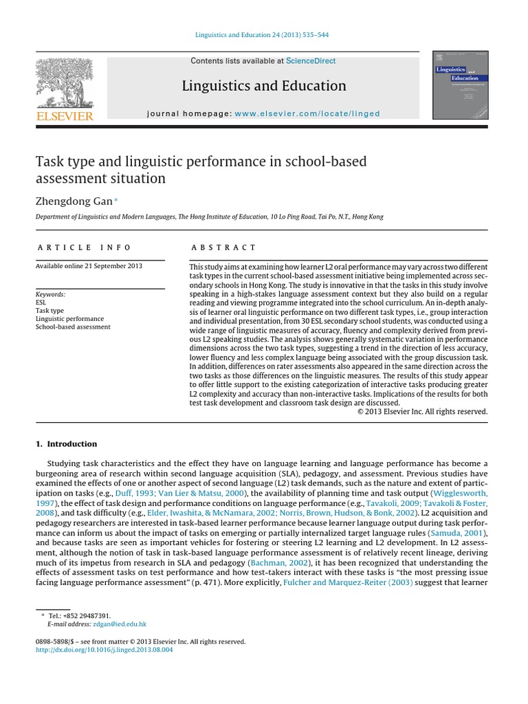 Task Type and Linguistic Performance in School-Based Assessment ...