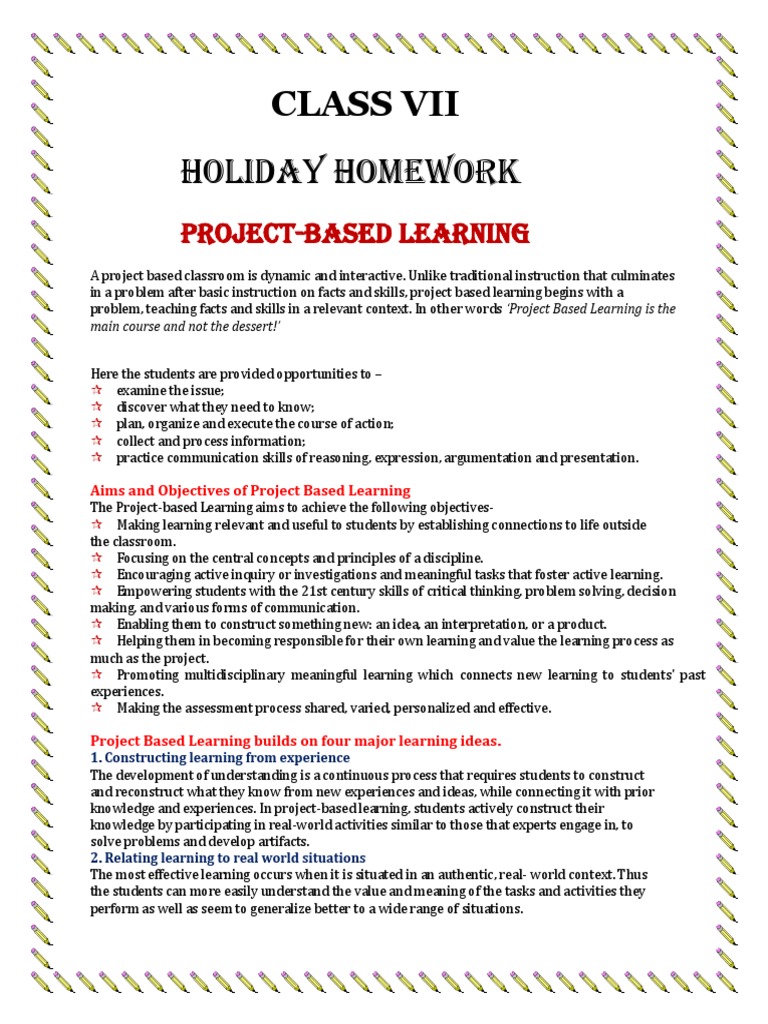 Holiday Homework: Class Vii | PDF | Project Based Learning | Learning