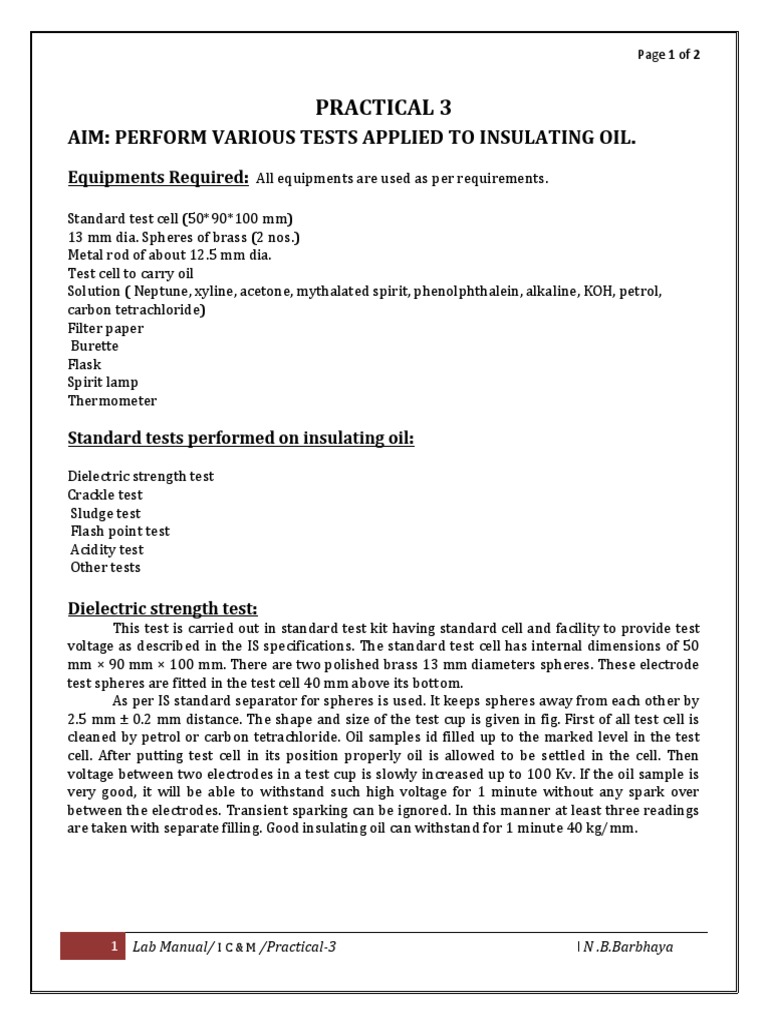 Performing Standard Tests on Insulating Oil: Dielectric Strength Test ...