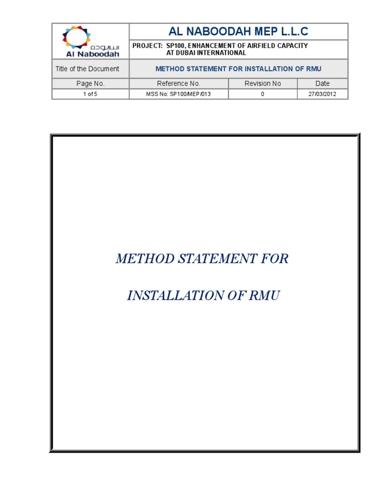 Method Statement For Installation of Rmu: Al Naboodah Mep L.L.C | PDF ...