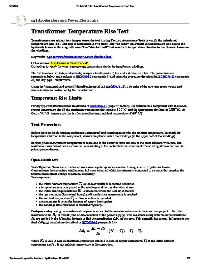 Technical Note_ Transformer Temperature Rise Test | Transformer | Magnetism