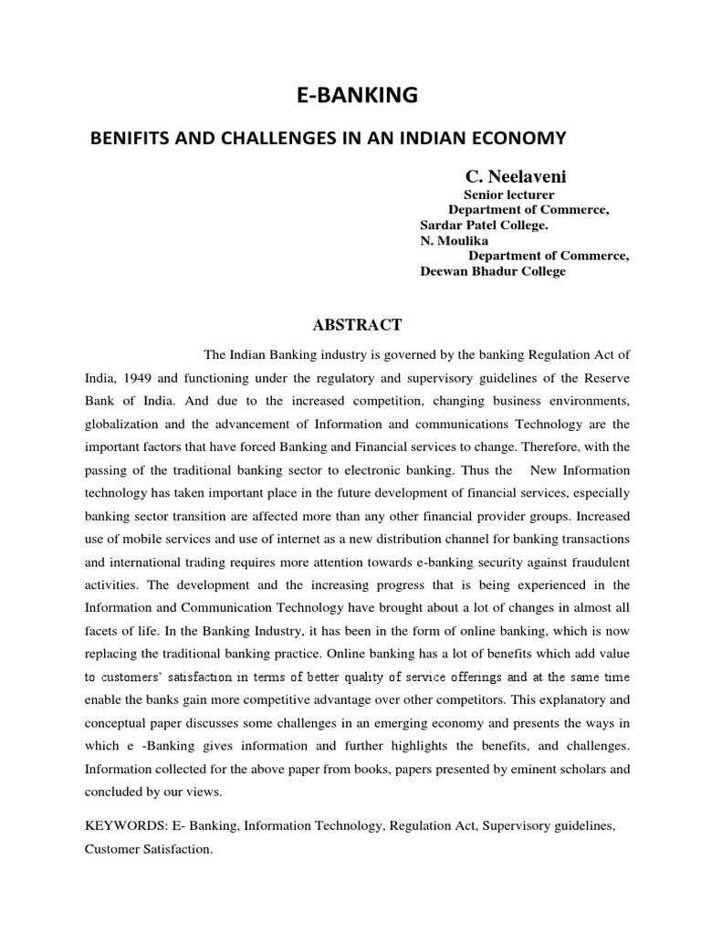E-Banking: Benifits and Challenges in An Indian Economy | PDF | Online ...