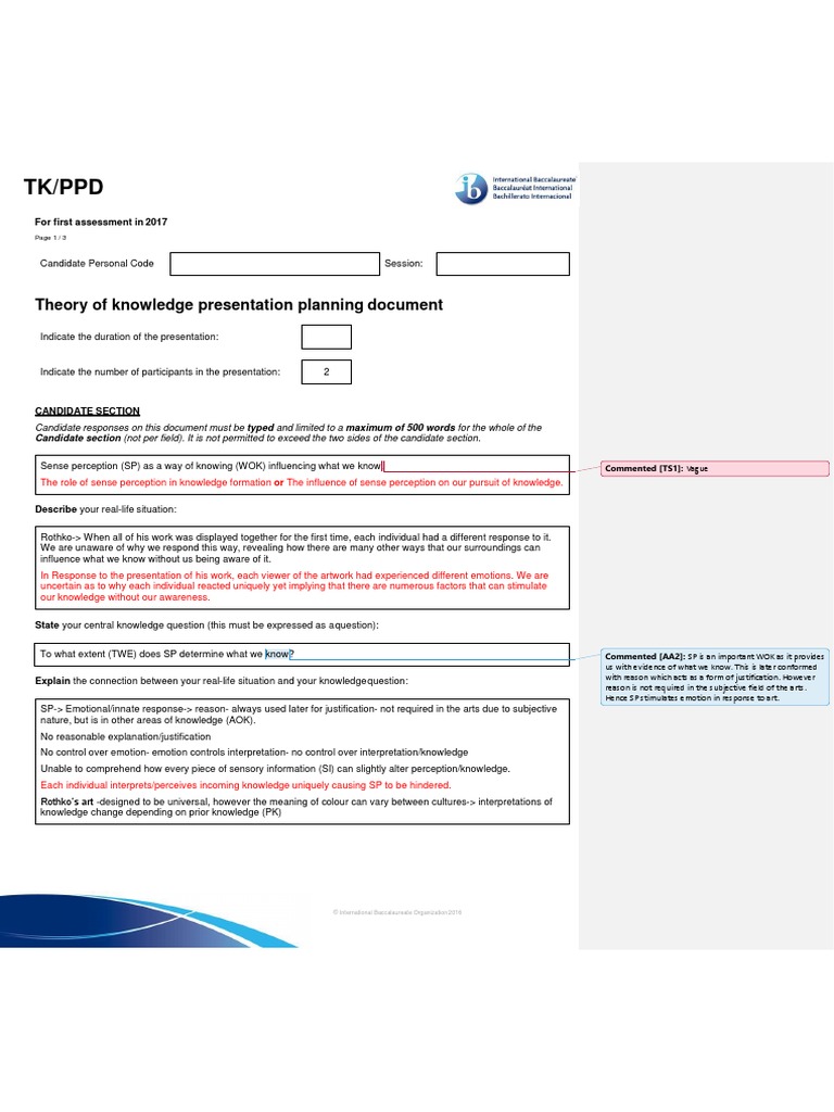 TK/PPD: Theory of Knowledge Presentation Planning Document | PDF ...