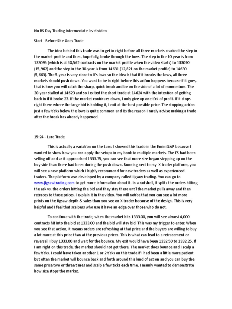 No BS Day Trading Intermediate Video Notes | PDF | Day Trading | Investing