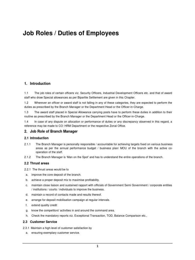 Branch Staff Duties and Responsibilities | PDF | Debits And Credits | Banks