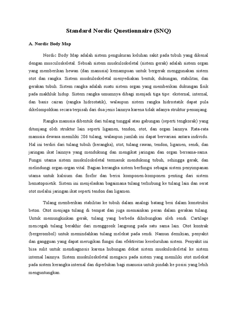 Standard Nordic Questionnaire | PDF