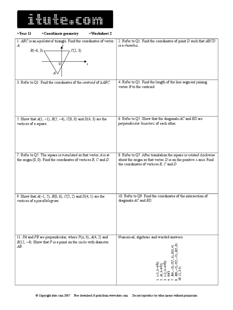 Year 11 Coordinate Geometry Worksheet 2 | PDF | Space | Elementary ...