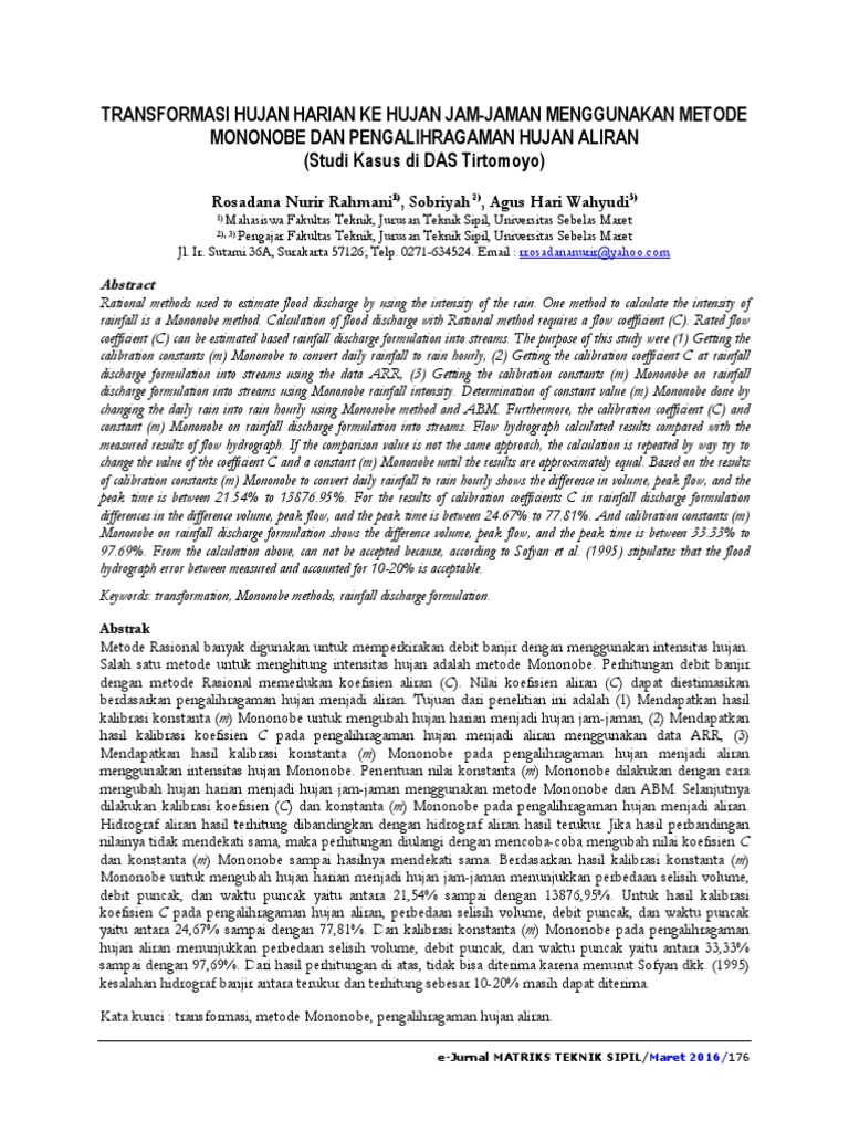 Transformasi Hujan Harian Ke Hujan Jam-Jaman Menggunakan Metode ...