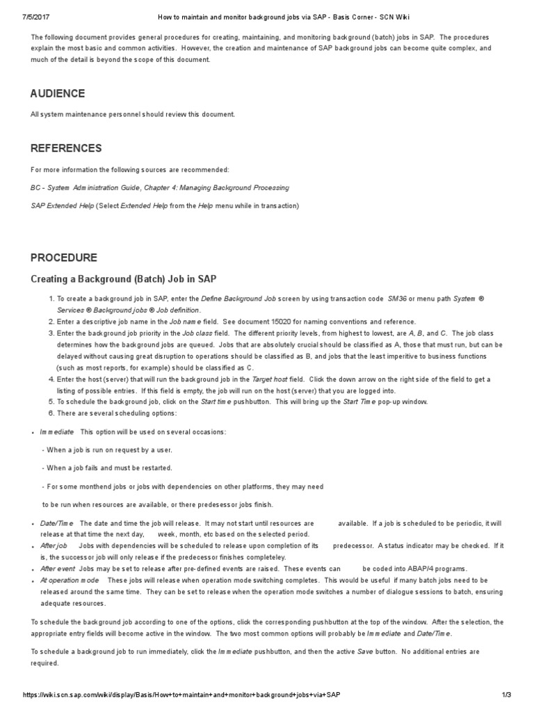 How To Maintain and Monitor Background Jobs Via SAP - Basis Corner ...