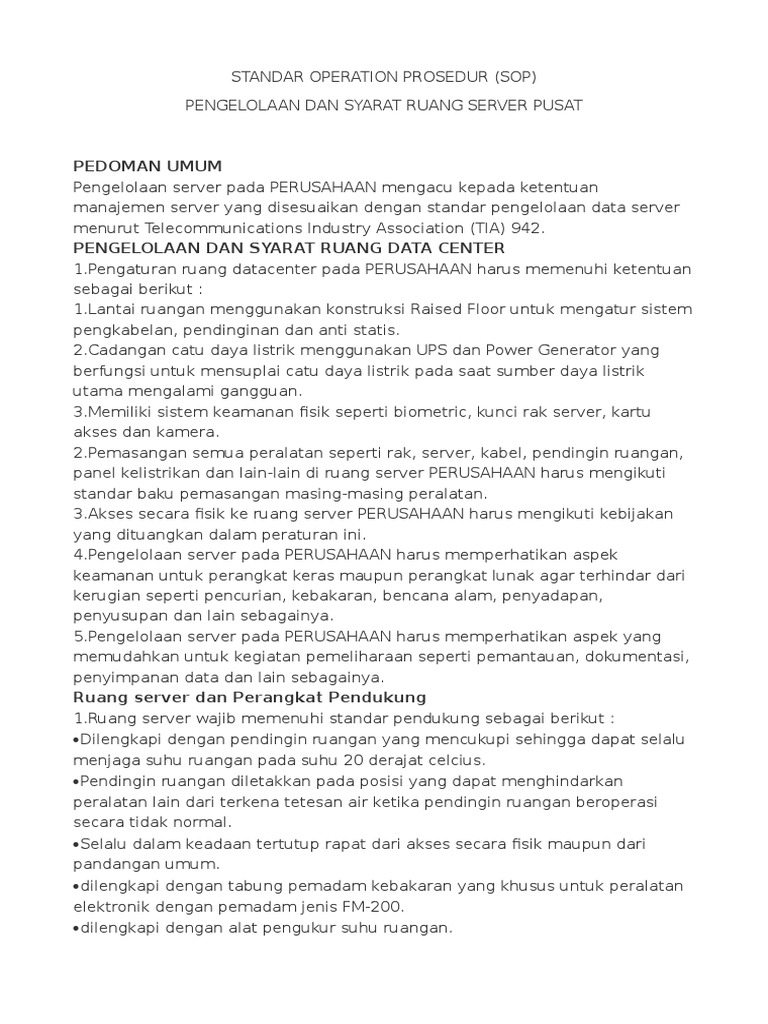 Standar Operation Prosedur Data Center | PDF