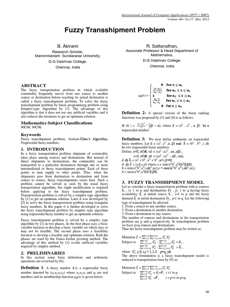 Fuzzy Transshipment Prob | PDF | Mathematical Analysis | Algorithms