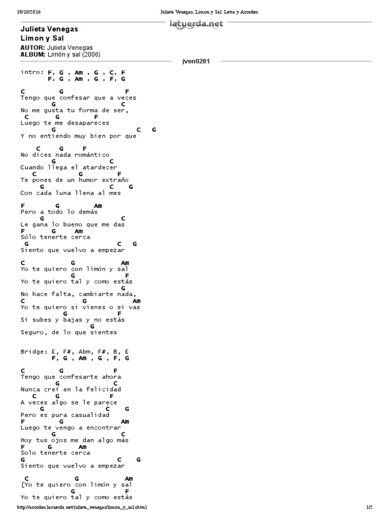 Julieta Venegas, Limon y Sal - Letra y Acordes | PDF | Ocio ...