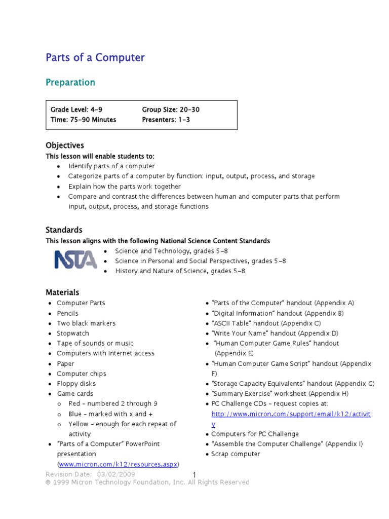 Parts of A Computer: Preparation | Download Free PDF | Computer Data ...