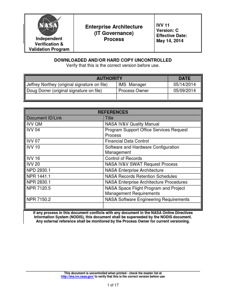 NASA IV&V IT Governance Guide | PDF | Enterprise Architecture ...