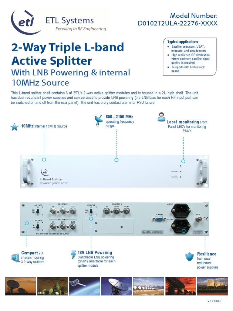 2-Way Triple L-Band Active Splitter: With LNB Powering & Internal 10Mhz ...