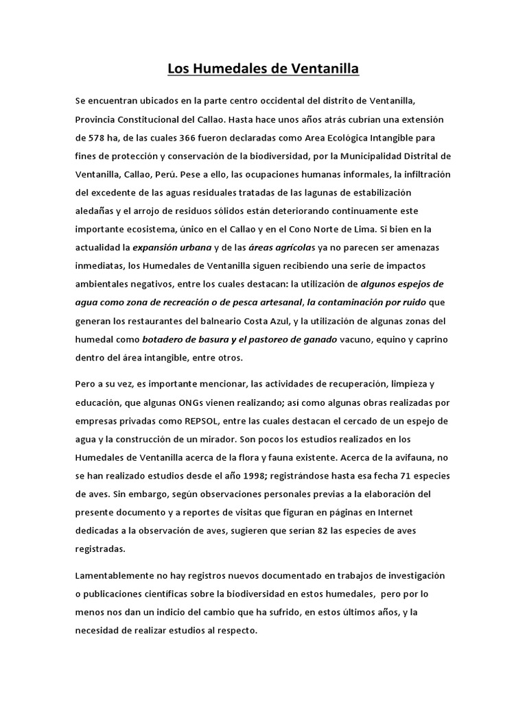 Humedales de Ventanilla | PDF | Biodiversidad | Ecosistema