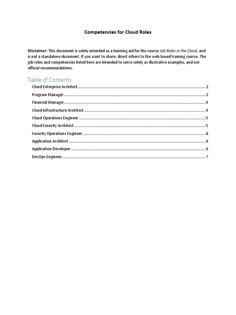Competencies For Cloud Roles | PDF | Cloud Computing | Information Technology Management