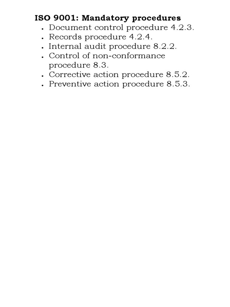 ISO 9001: Mandatory Procedures | PDF