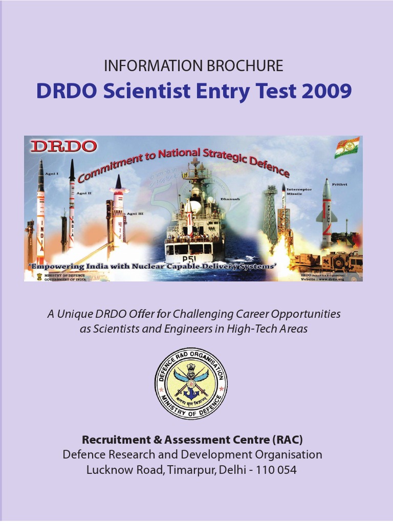 DRDO Scientist Entry Test 2009: Information Brochure | PDF | Business
