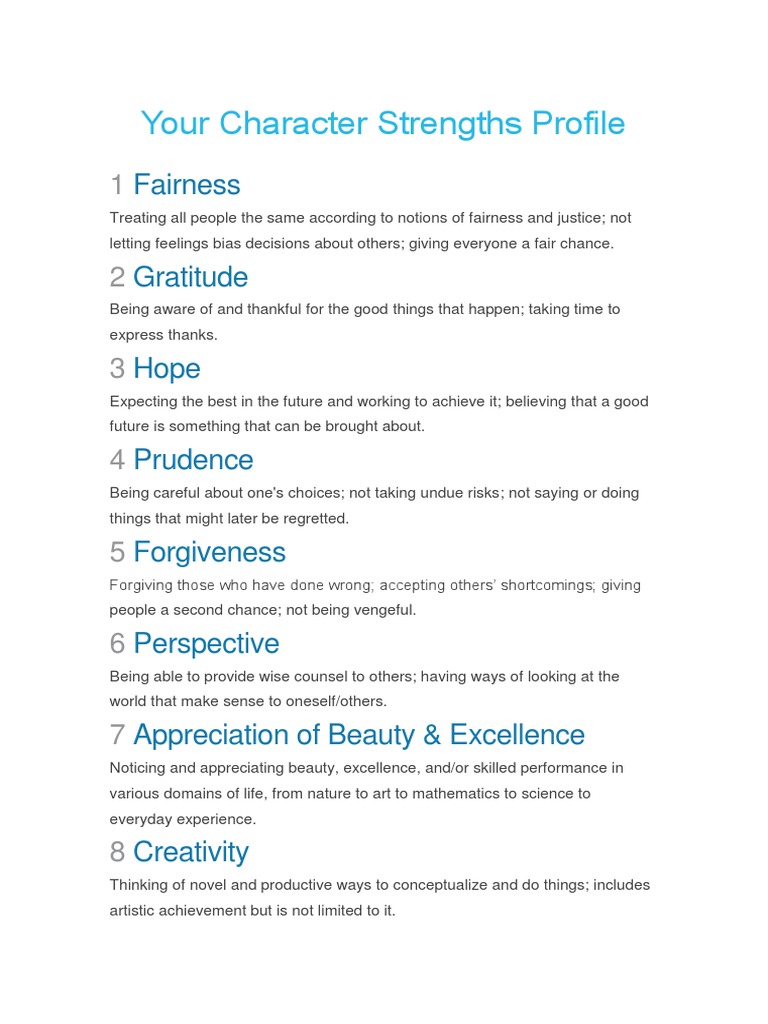 Your Character Strengths Profile | PDF | Forgiveness | Emergence