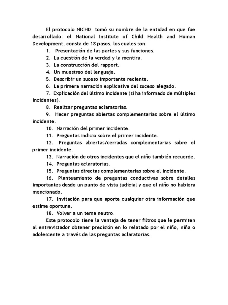 Protocolo de Nichd (Fases) | PDF