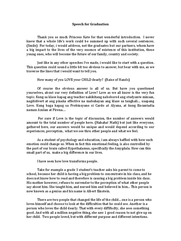Speech For Graduation | PDF | Helen Keller | Teaching And Learning