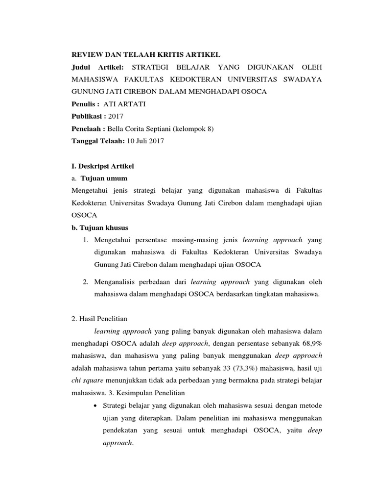 REVIEW DAN TELAAH KRITIS ARTIKEL - Print | PDF