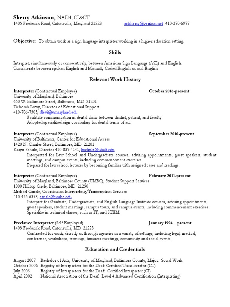 Sign Language Interpreter Resume | PDF | Language Interpretation ...