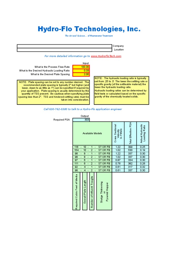 Clarifier Sizing Spreadsheet | PDF | Industries | Chemistry