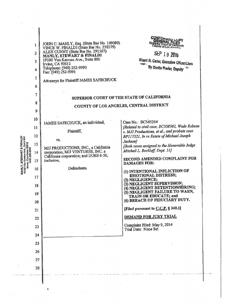 Safechuck V MJJ-Second Amended Complaint-Conformed | PDF
