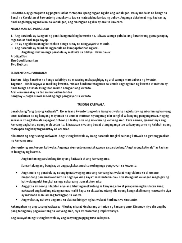 PARABULA TUSONG KATIWALA