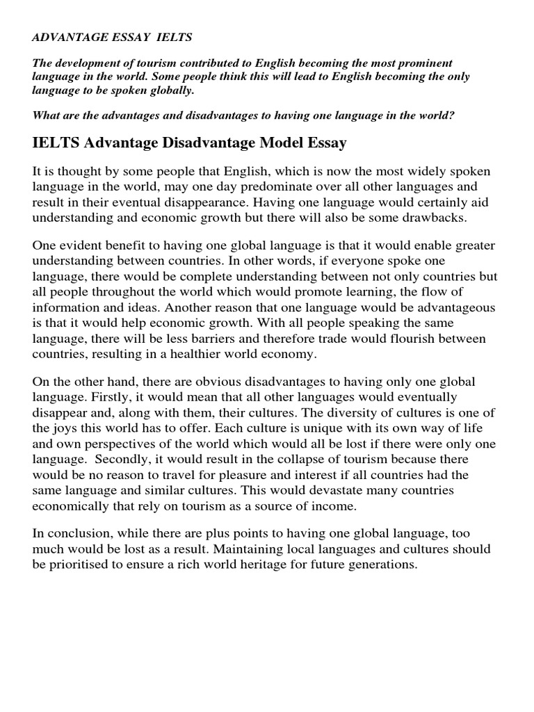 Advantage Disadvantage Essay Ielts | PDF