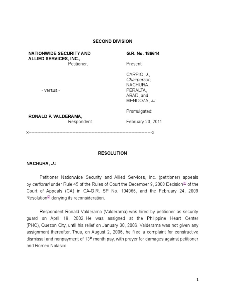 FLOATING STATUS - Nationwide Security and Allied Services v. Valderama ...