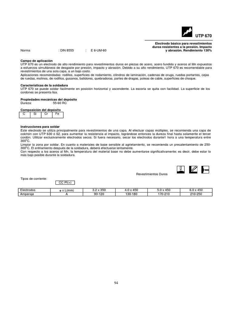 Electrodo UTP 670 para Revestimientos Duros | PDF | Soldadura ...