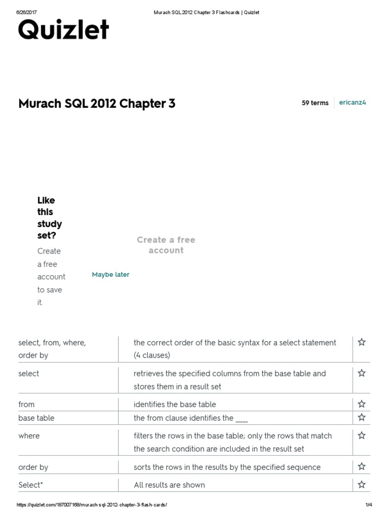 Murach SQL Server 2012 Chapter 3 Flashcards - Quizlet | PDF | Parameter (Computer Programming ...