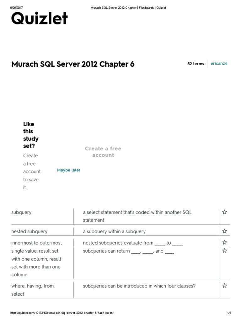 Murach SQL Server 2012 Chapter 6 Flashcards - Quizlet | PDF | Sql | Information Retrieval
