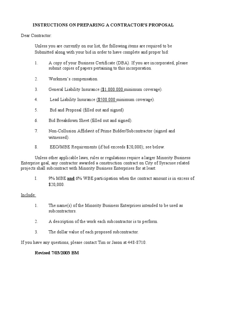 Contractor Bid Package | PDF | General Contractor | Common Law