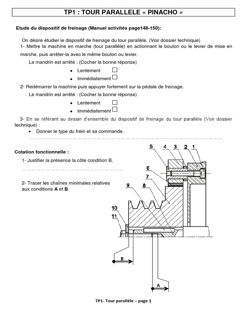 Étude du Tour Parallèle et Freinage | PDF | Embrayage | Frein