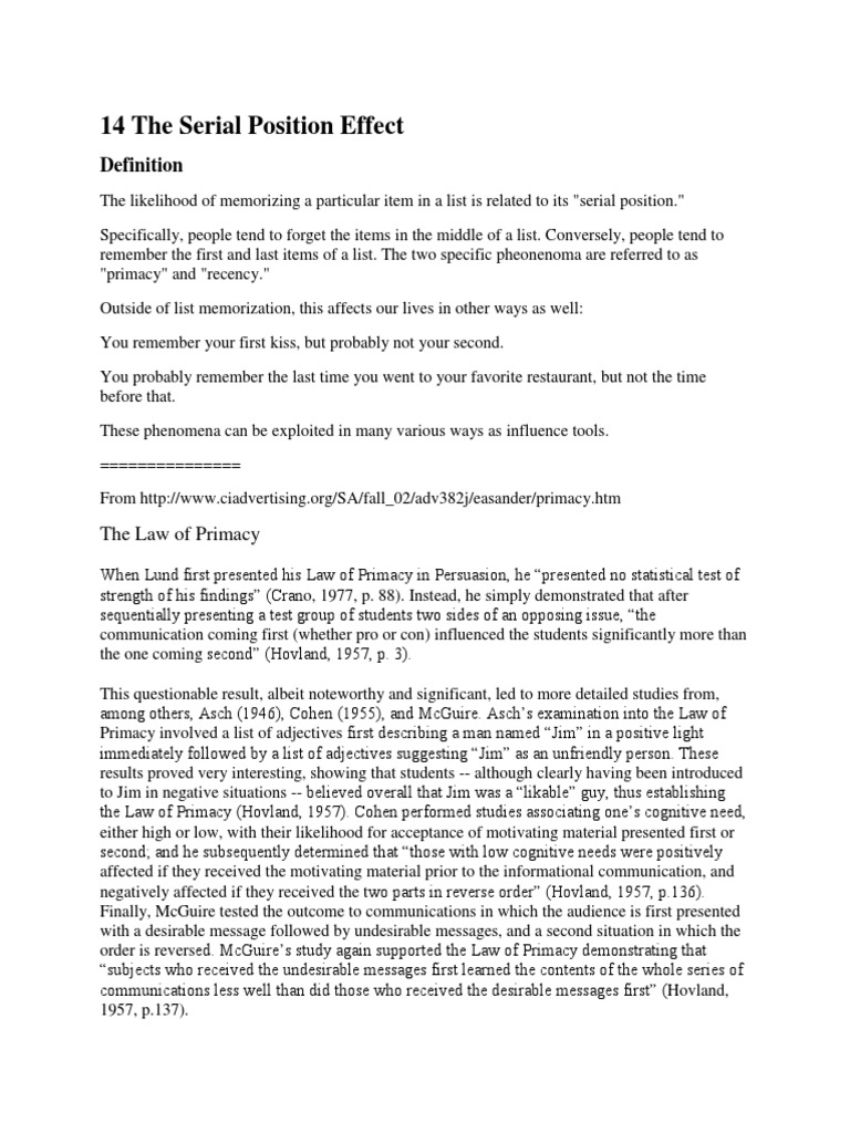 14 The Serial Position Effect 2014 | Download Free PDF | Scientific ...
