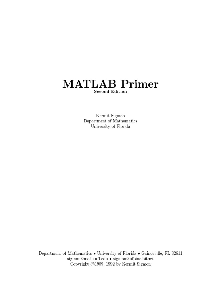 MATLAB Primer | Download Free PDF | Matrix (Mathematics) | Parameter (Computer Programming)