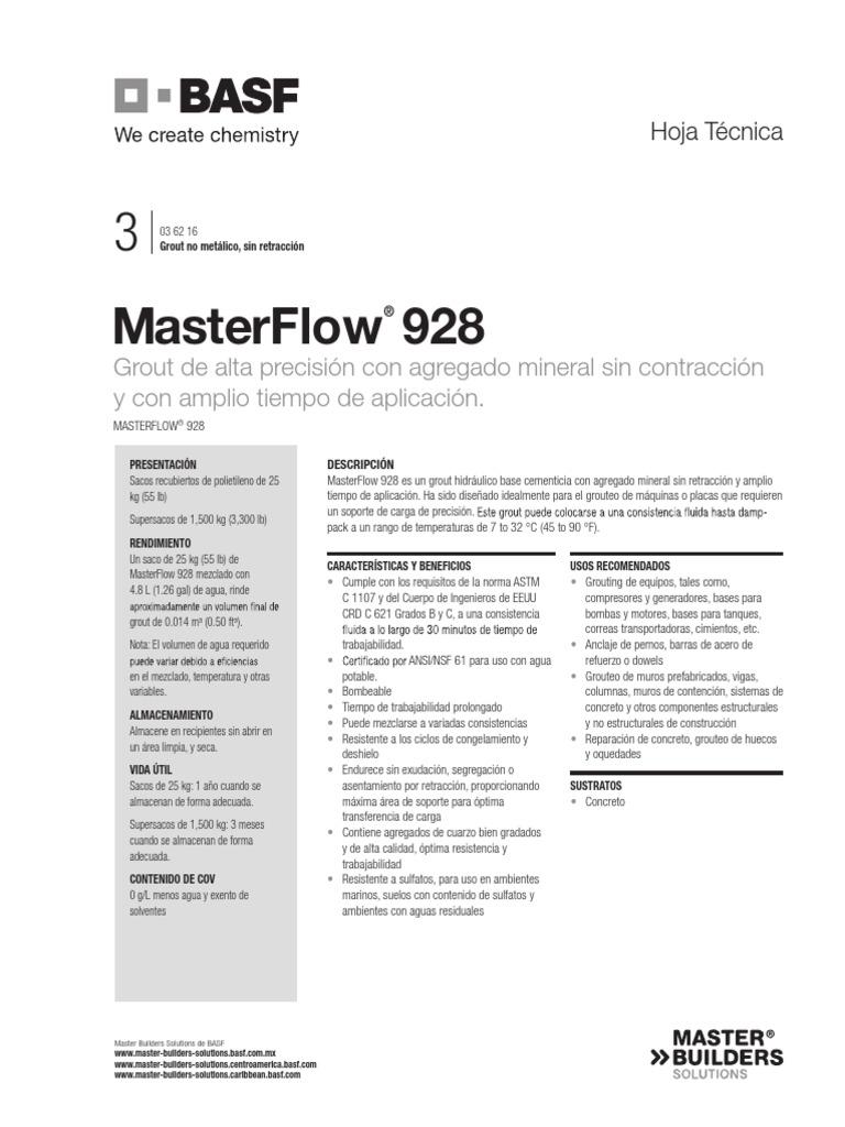 Basf Masterflow 928 Tds PDF | PDF | Hormigón | Agua